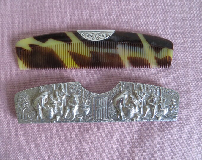 Vintage Comb With Embossed Silver Plate Case Faux Tortoise Shell Comb ...