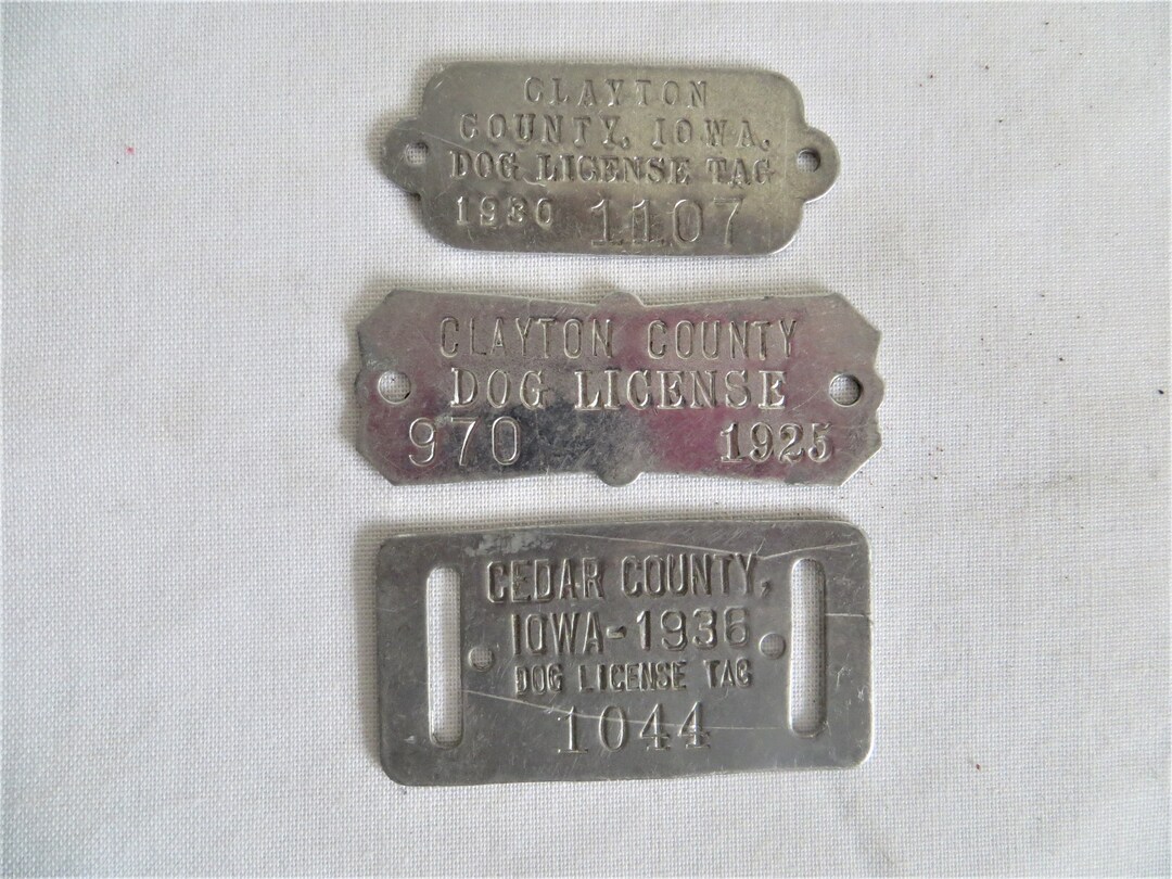 Three Dog License Tag Aluminum 1925 1930 1936 Collectible Pet ID Tags ...