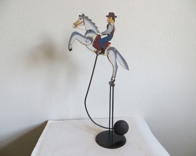 Vintage Metal Art Balanced Rocking Cowboy Bucking Horse Art Deco I578 ...