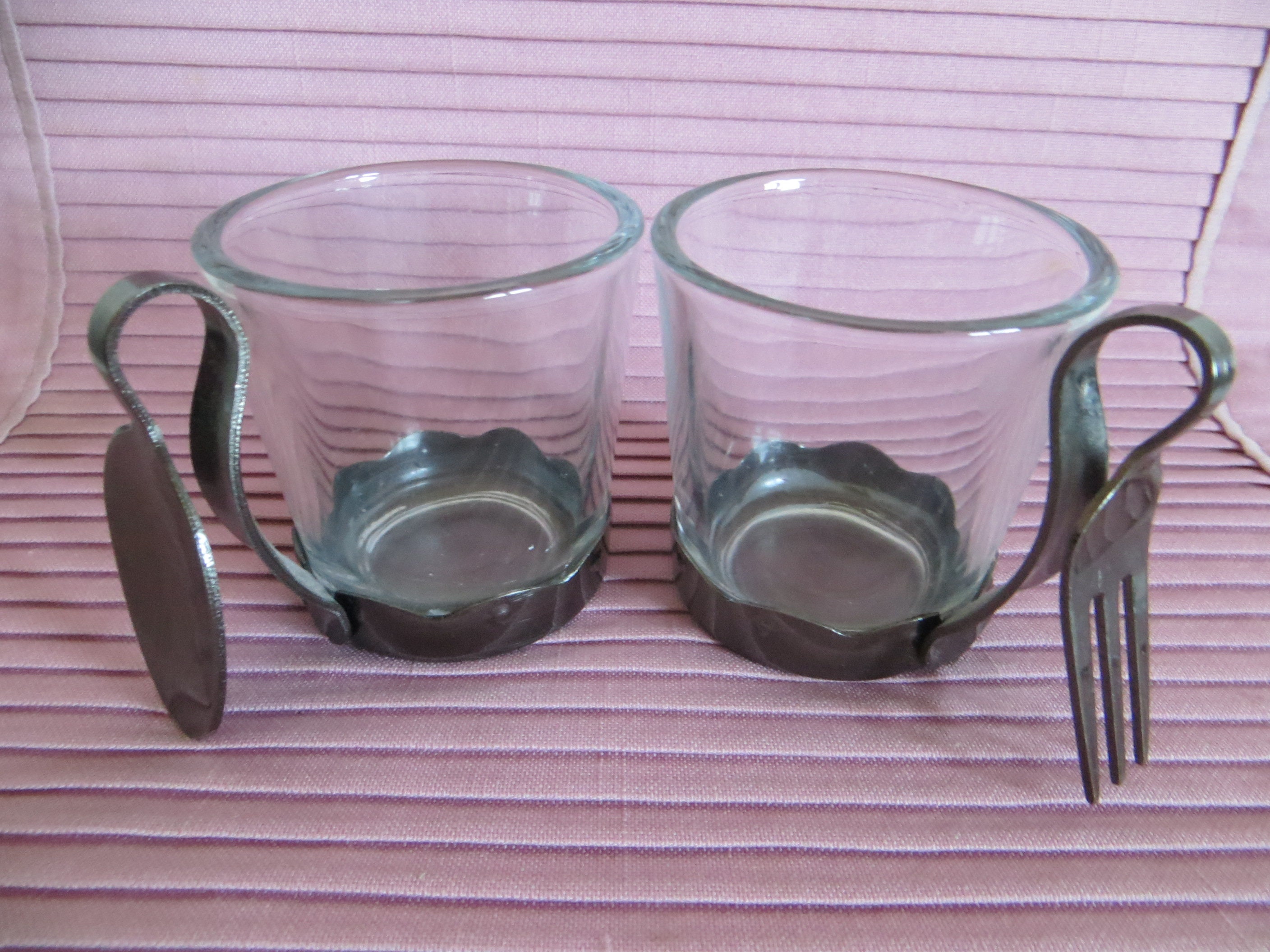 Vintage Two Cups Spoon and Fork Handles Mini Glass Cups - Etsy