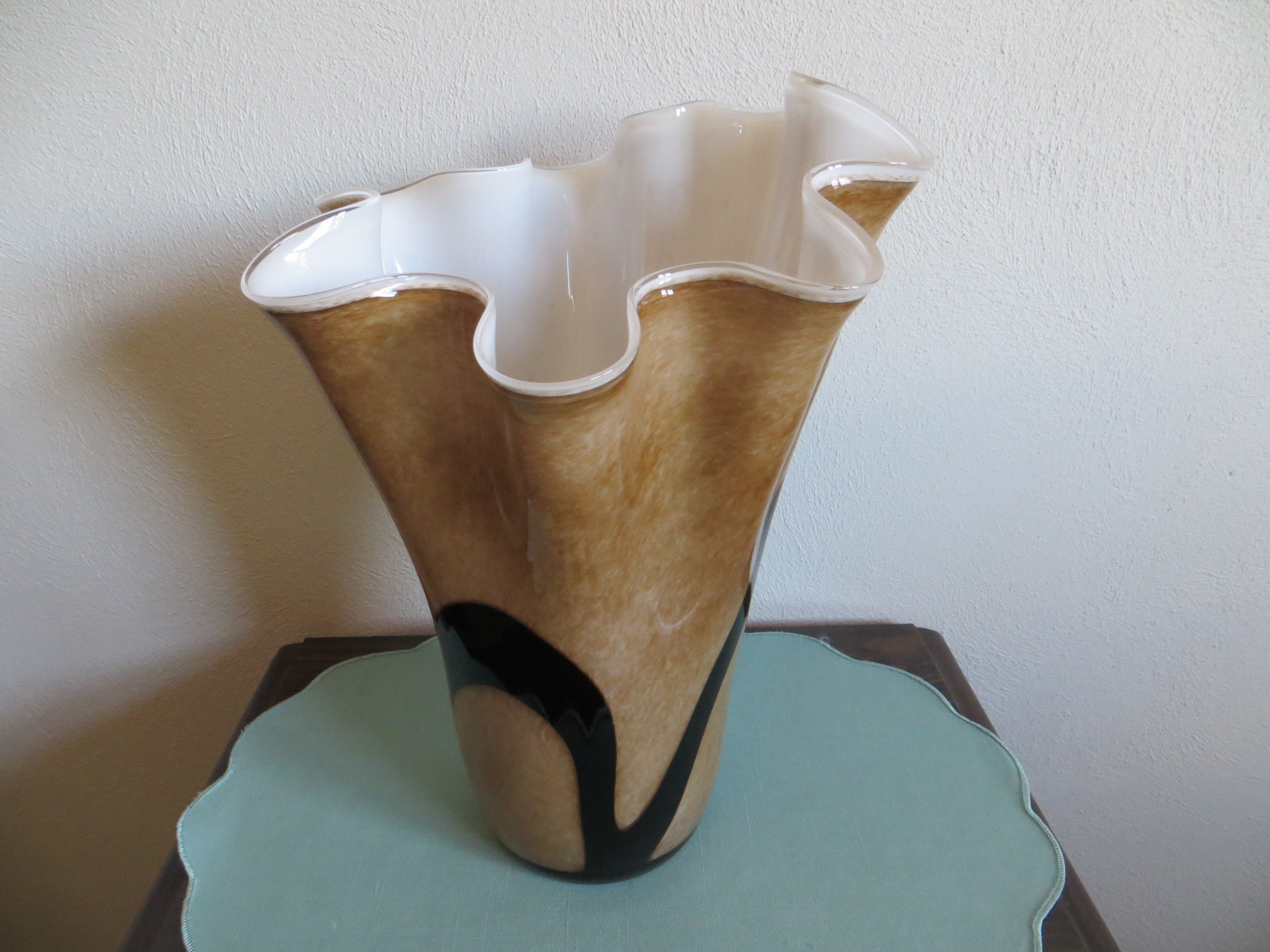 Large Murano Style Ruffle Hand Blown Art Glass Vase Decorative | Etsy