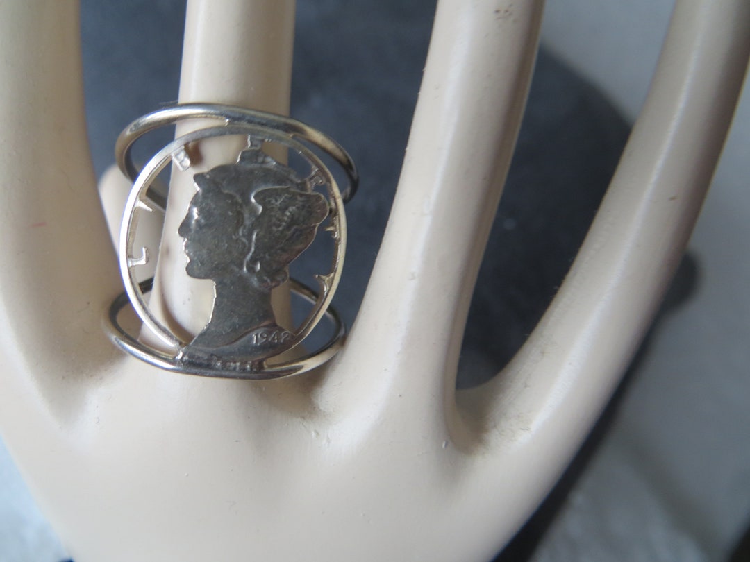 Mercury Dime Ring Genuine 1940's Dime Cut Out Sterling Silver 925 Ring ...