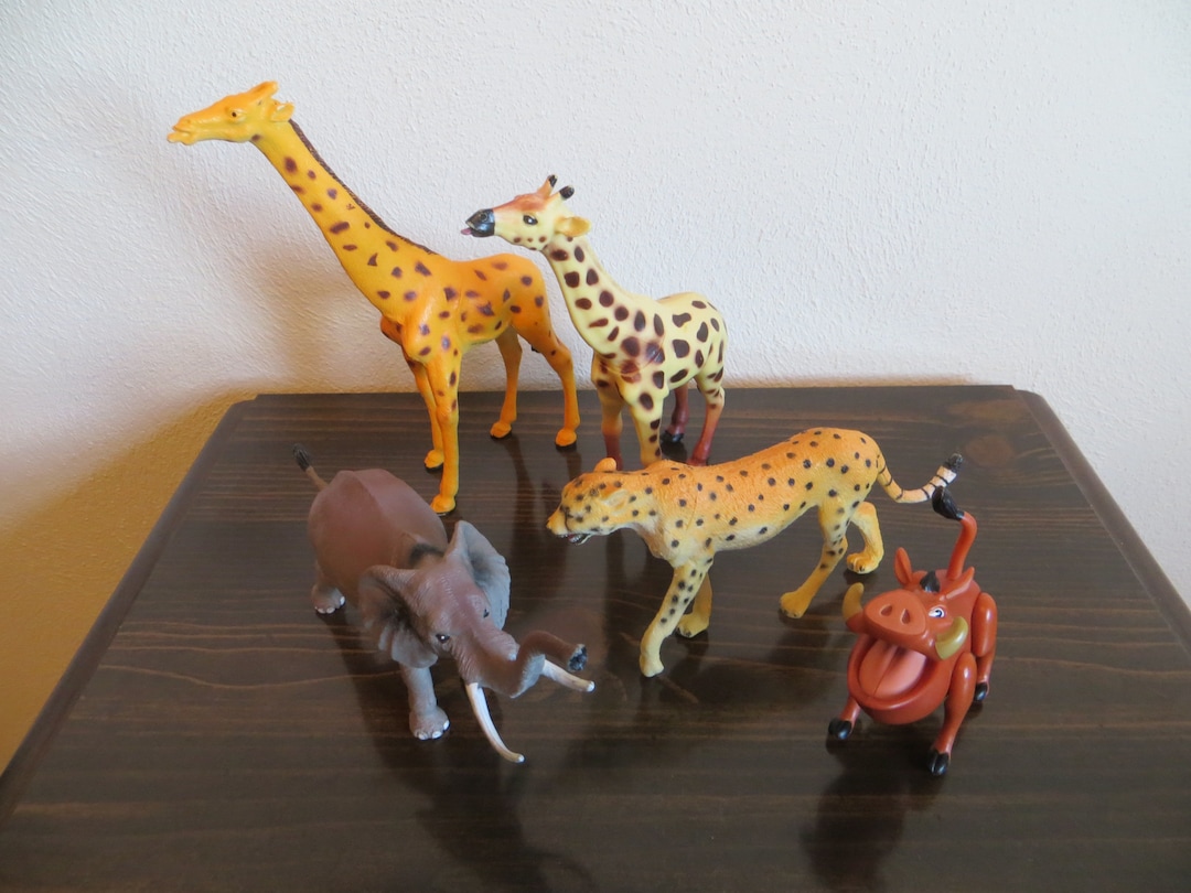 Five Plastic Toy Jungle Animals Elephant Two Giraffes Leopard - Etsy