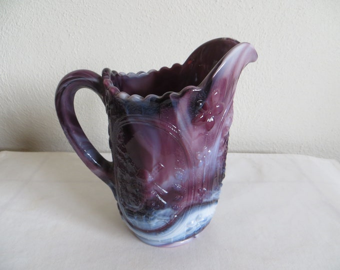 Vintage Imperial 6” Glass Pitcher Purple White Slag Glass Windmill ...