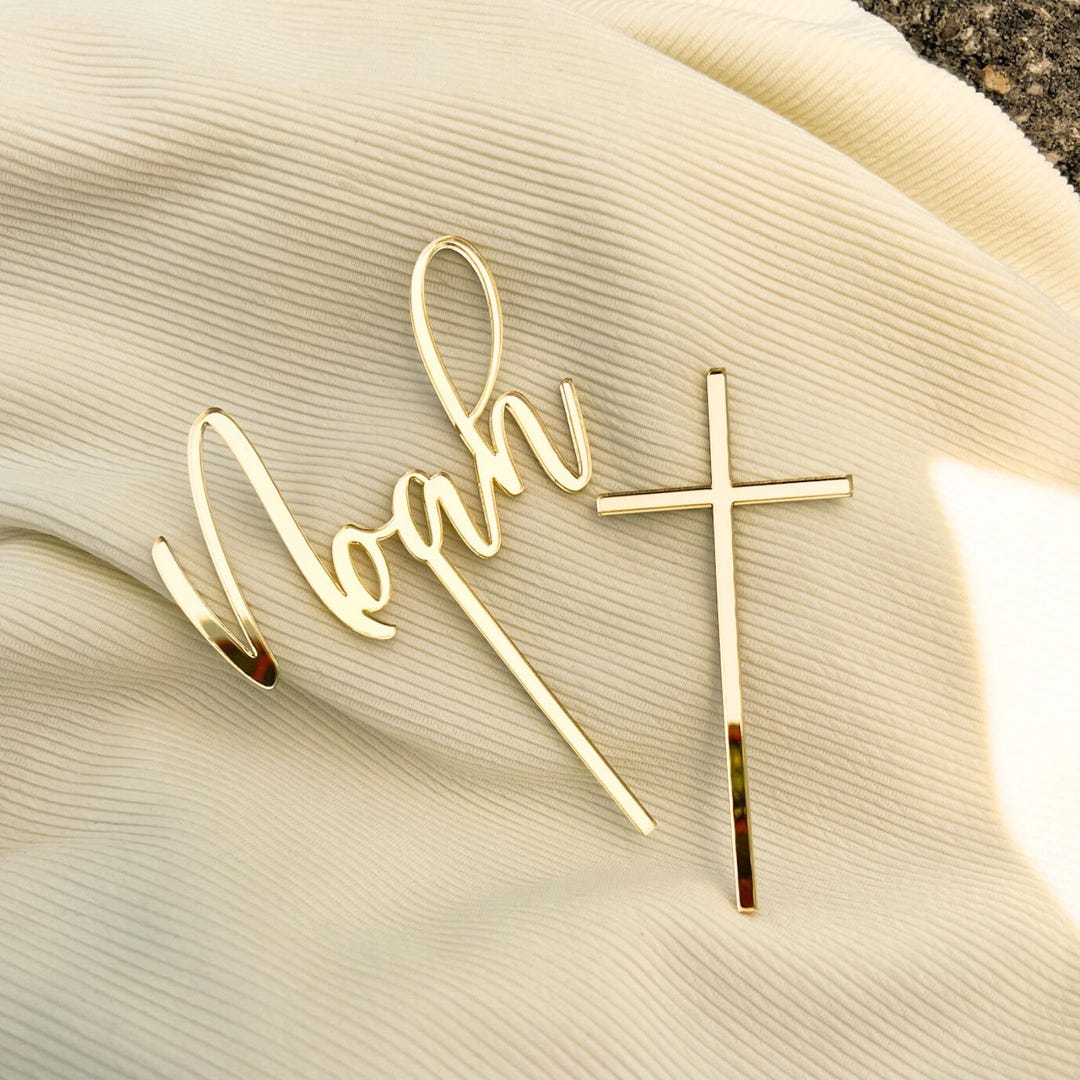 Minimalist Cross & Name Cake Topper Set – Custom Acrylic Combo for ...