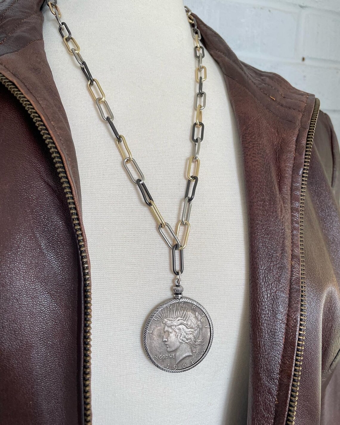 Vintage Coin Necklace, Old Coin Necklace, Mixed Metal Chain Necklace ...