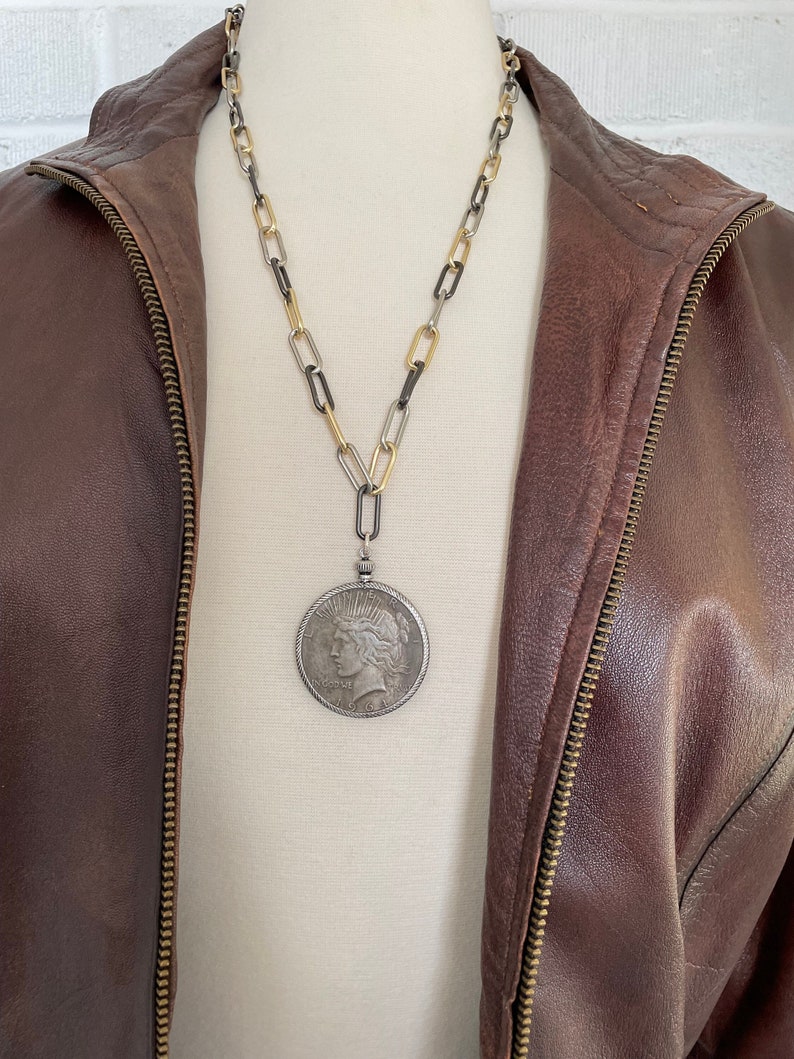 Vintage Coin Necklace, Old Coin Necklace, Mixed Metal Chain Necklace ...