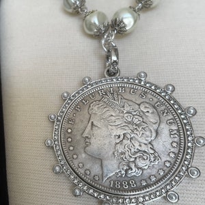 Silver Dollar Reproduction Coin Necklace, Coin Necklace With Pearls, - Etsy