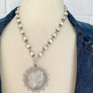 Silver Dollar Reproduction Coin Necklace, Coin Necklace With Pearls, - Etsy