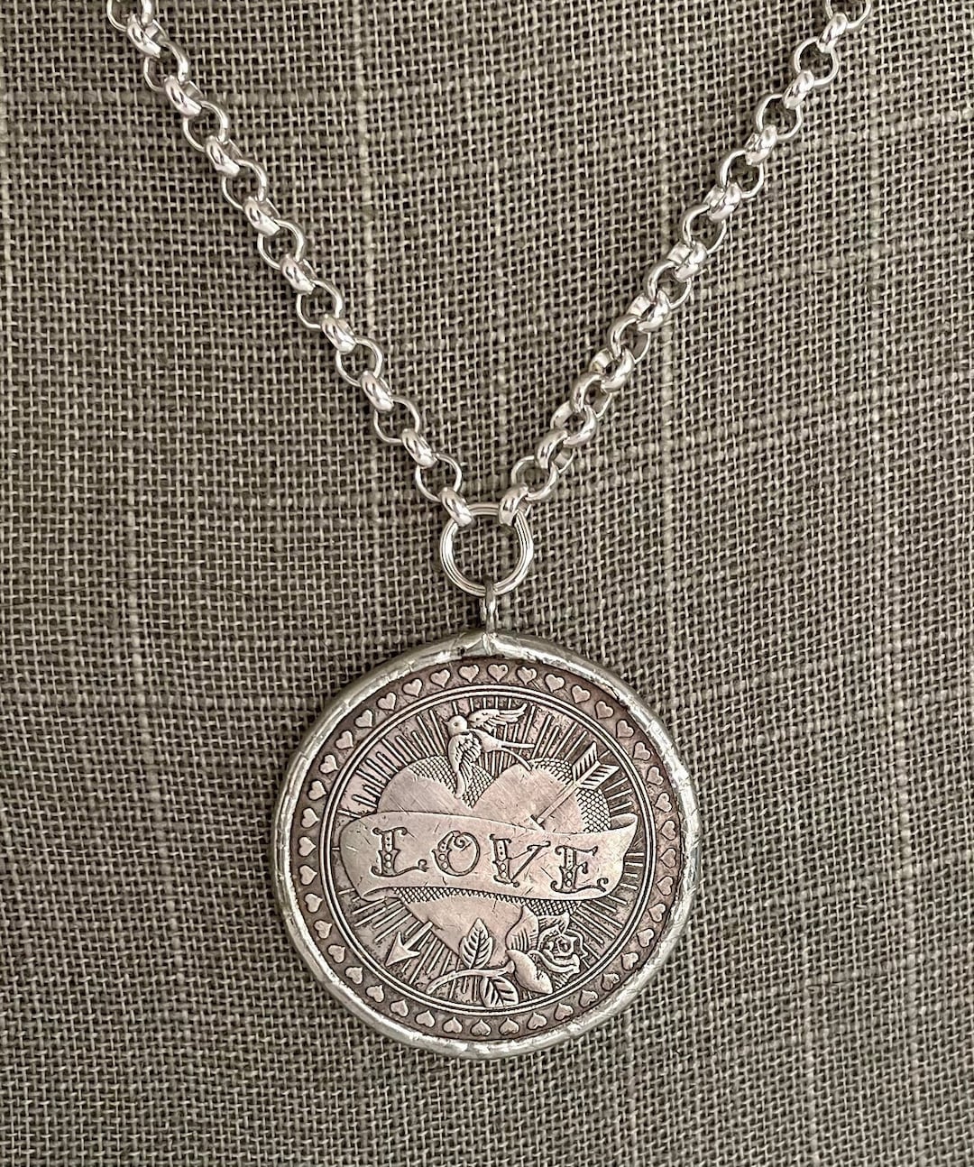 Silver Coin Necklace, Vintage Coin Silver Necklace, Statement Necklace ...