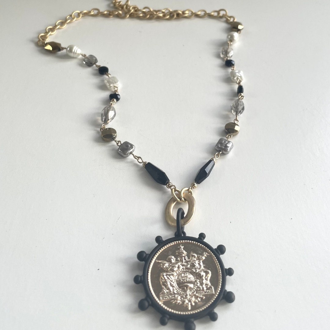 Gold Coin Pendant Necklace, Coin Necklace With Pearls, Vintage Coin ...
