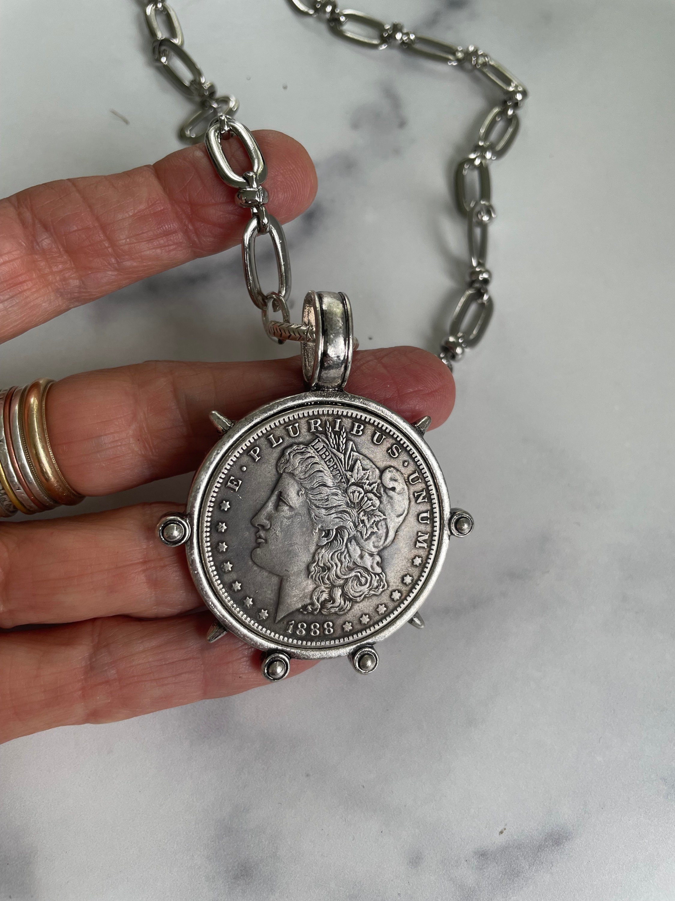 Coin Necklace, Silver Dollar Necklace, Vintage Coin Necklace ...