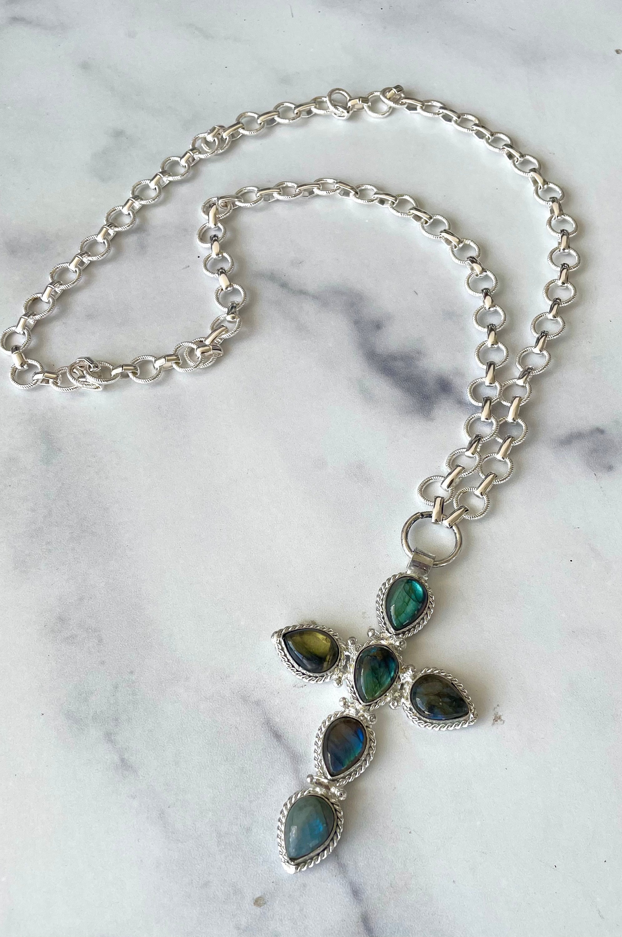 Labradorite Cross Pendant Necklace, Long Cross Necklace, Gemstone ...