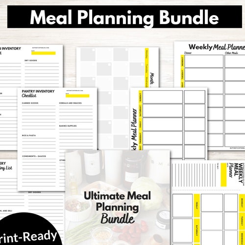 Meal Planning Printable Bundle Weekly Meal Planner Kitchen - Etsy