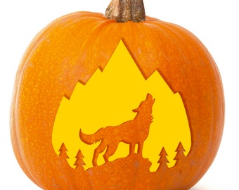Printable Pumpkin Stencil for Carving Howling Wolf at Moon Silhouette ...