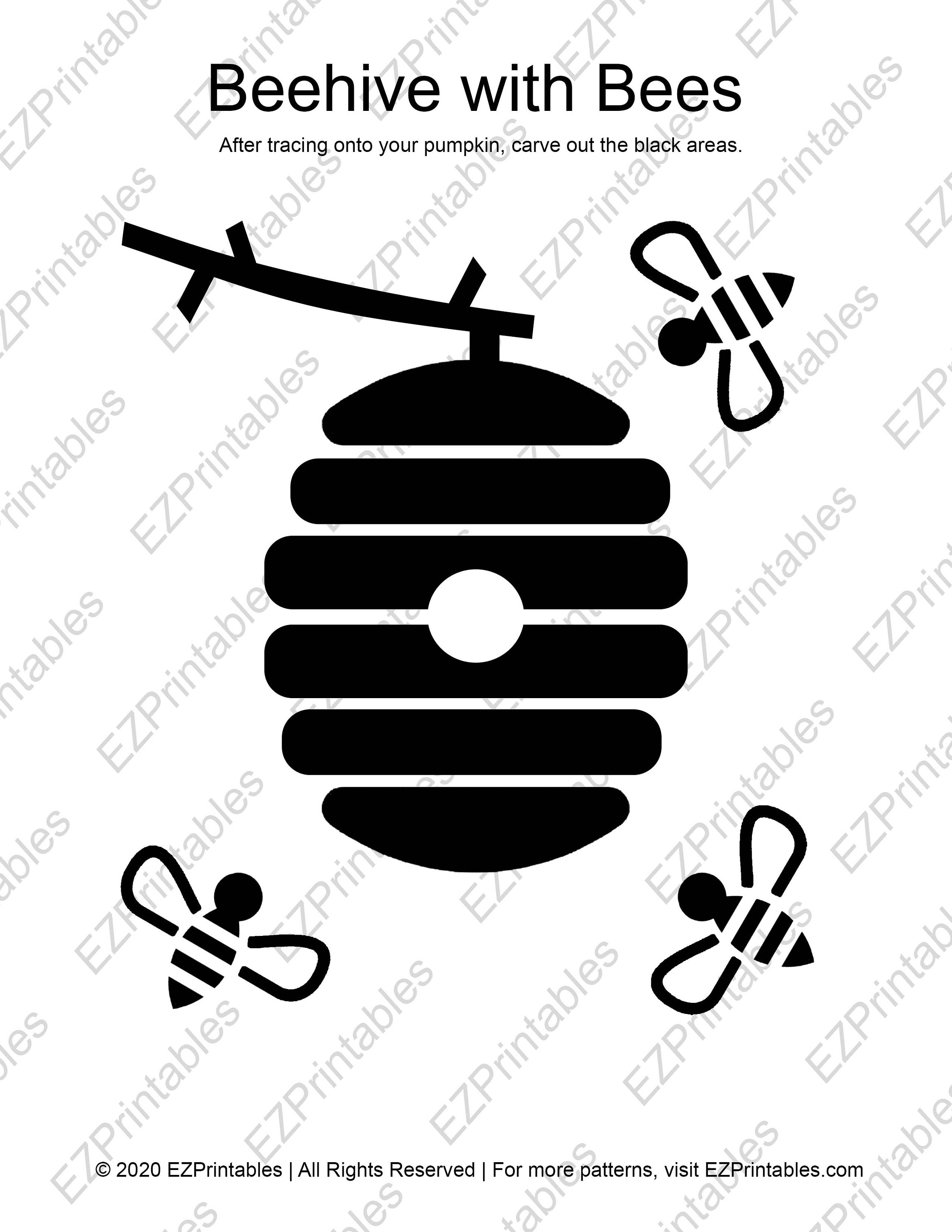 Printable Pumpkin Stencil for Carving - Honey Bee and Beehive - Fun ...