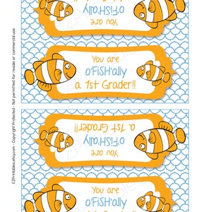 Back to School Goodie Bag/treat Bag Topper - "you Are O-fish-ally a 1st ...