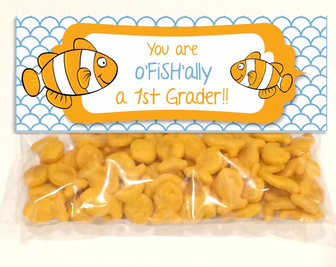 Back to School Goodie Bag/treat Bag Topper - "you Are O-fish-ally a 1st ...