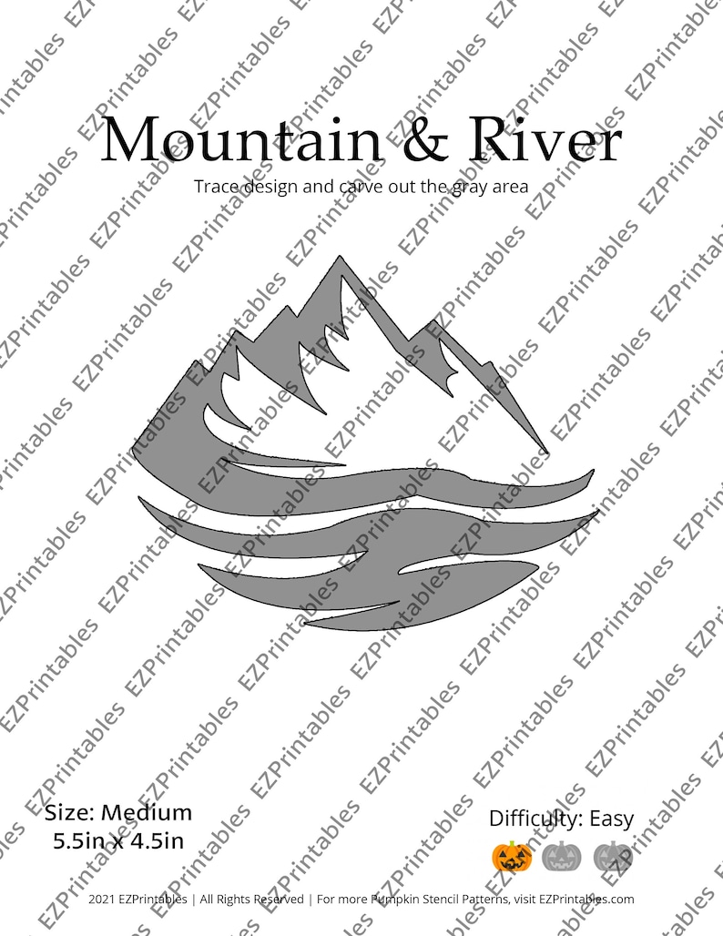 Printable Pumpkin Stencil for Carving - Mountain and River Silhouette ...