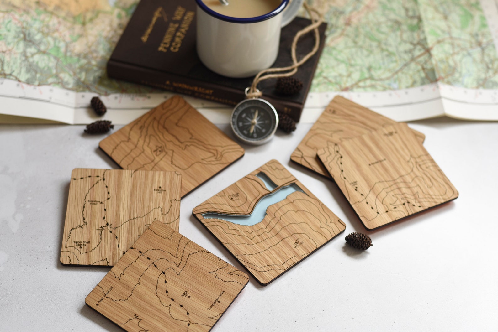 Peak District Coasters: Laser Etched Maps on Oak a Gift for - Etsy