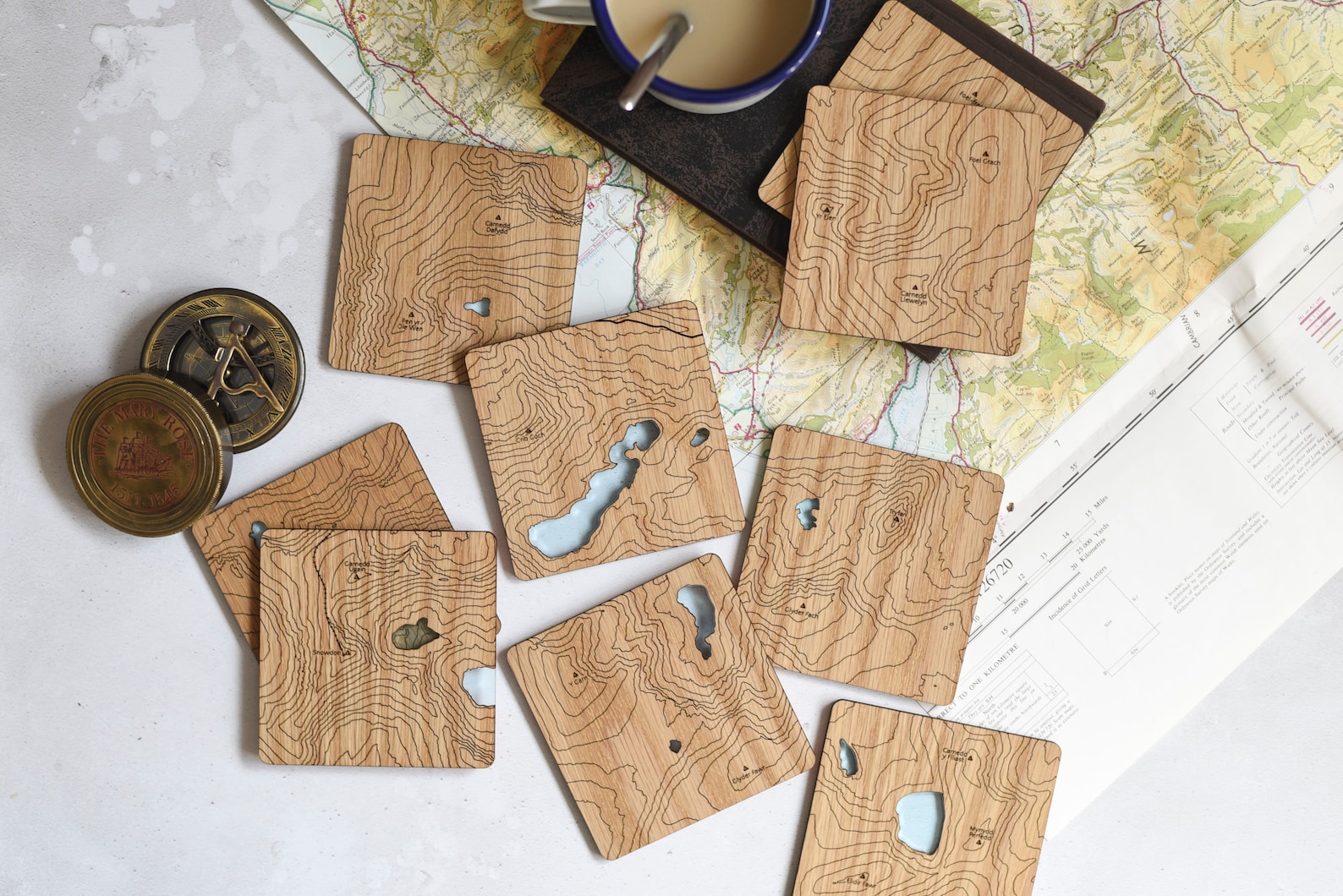 Wales, Snowdonia Coasters: Laser Etched Maps on Oak, a Gift for Walkers ...