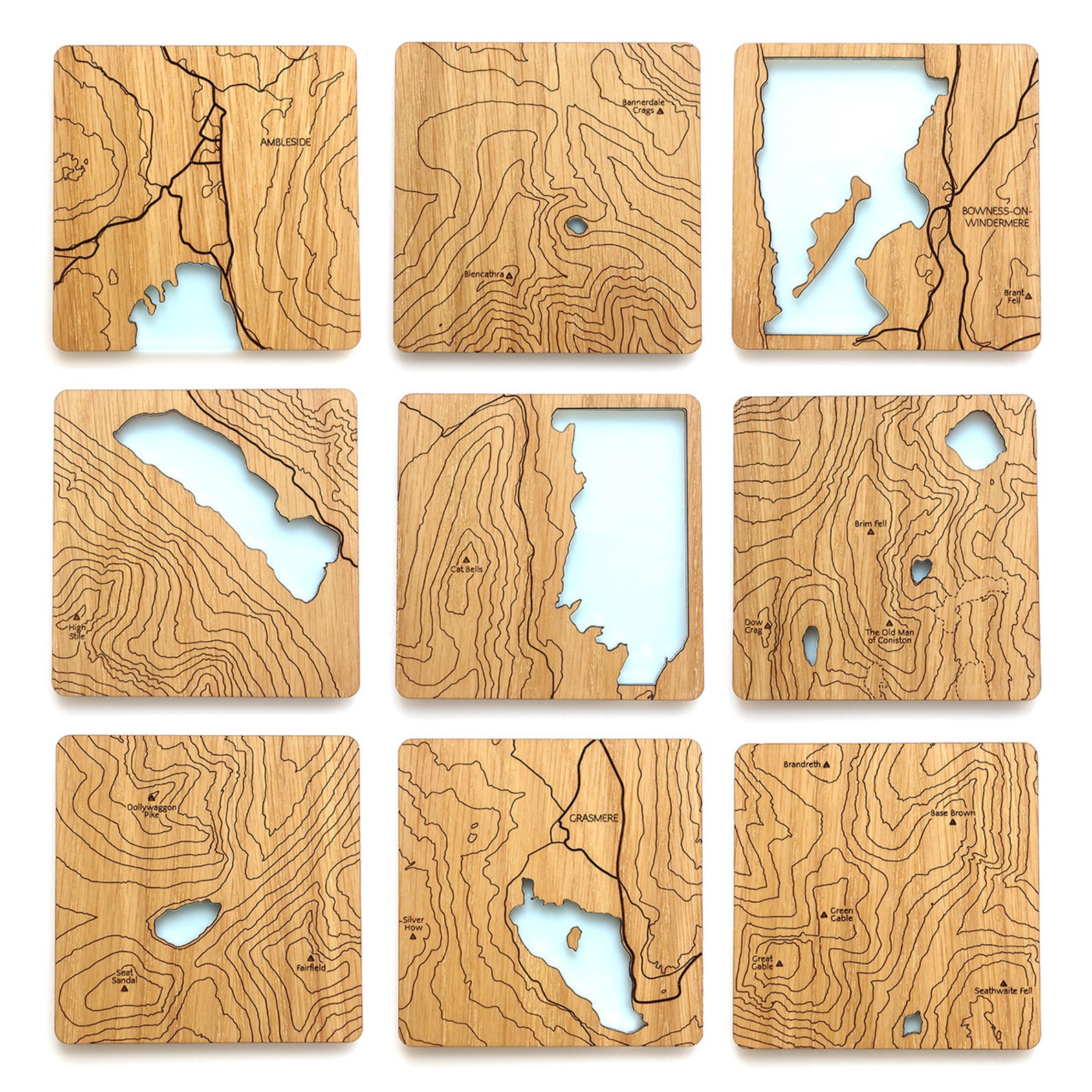 Lake District Coasters: Laser Etched Maps on Oak a Gift for - Etsy