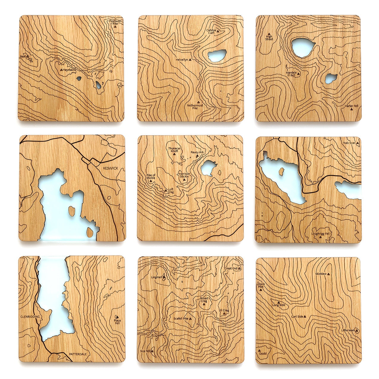 Lake District Coasters: Laser Etched Maps on Oak a Gift for | Etsy