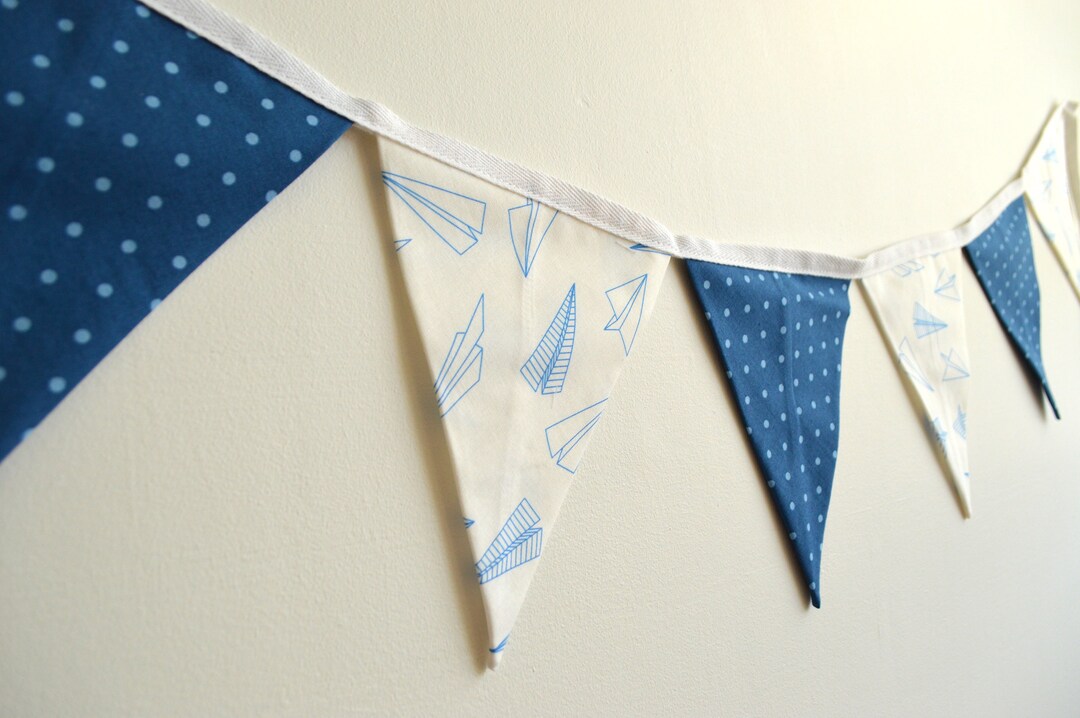 3.5ft Blue Paper Airplane Bunting Banner. Polka Dot. Nursery Wall ...