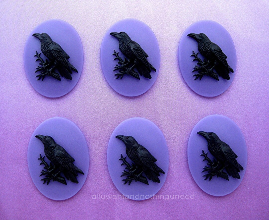 6 Goth Black on PURPLE Crow Raven Blackbird Black Bird Witch Wiccan ...