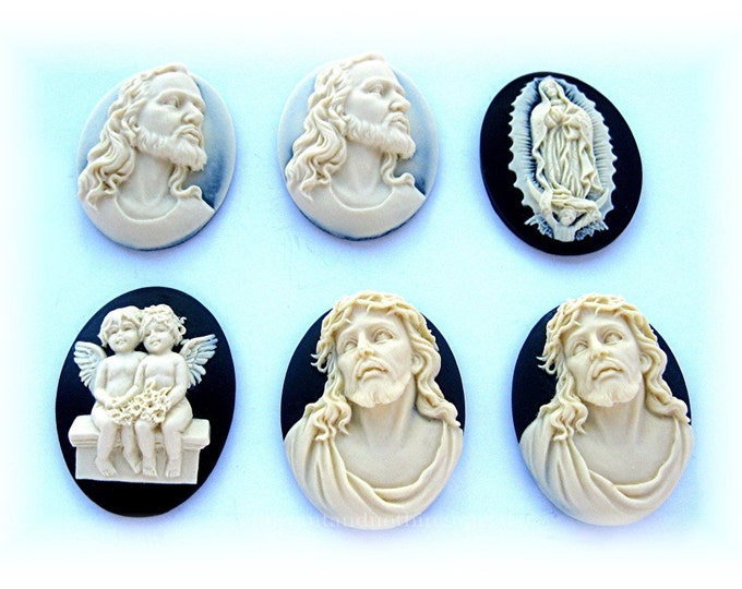 6 Christian Religious Jesus Christ Virgin Mary Angels Cameo Lot All ...