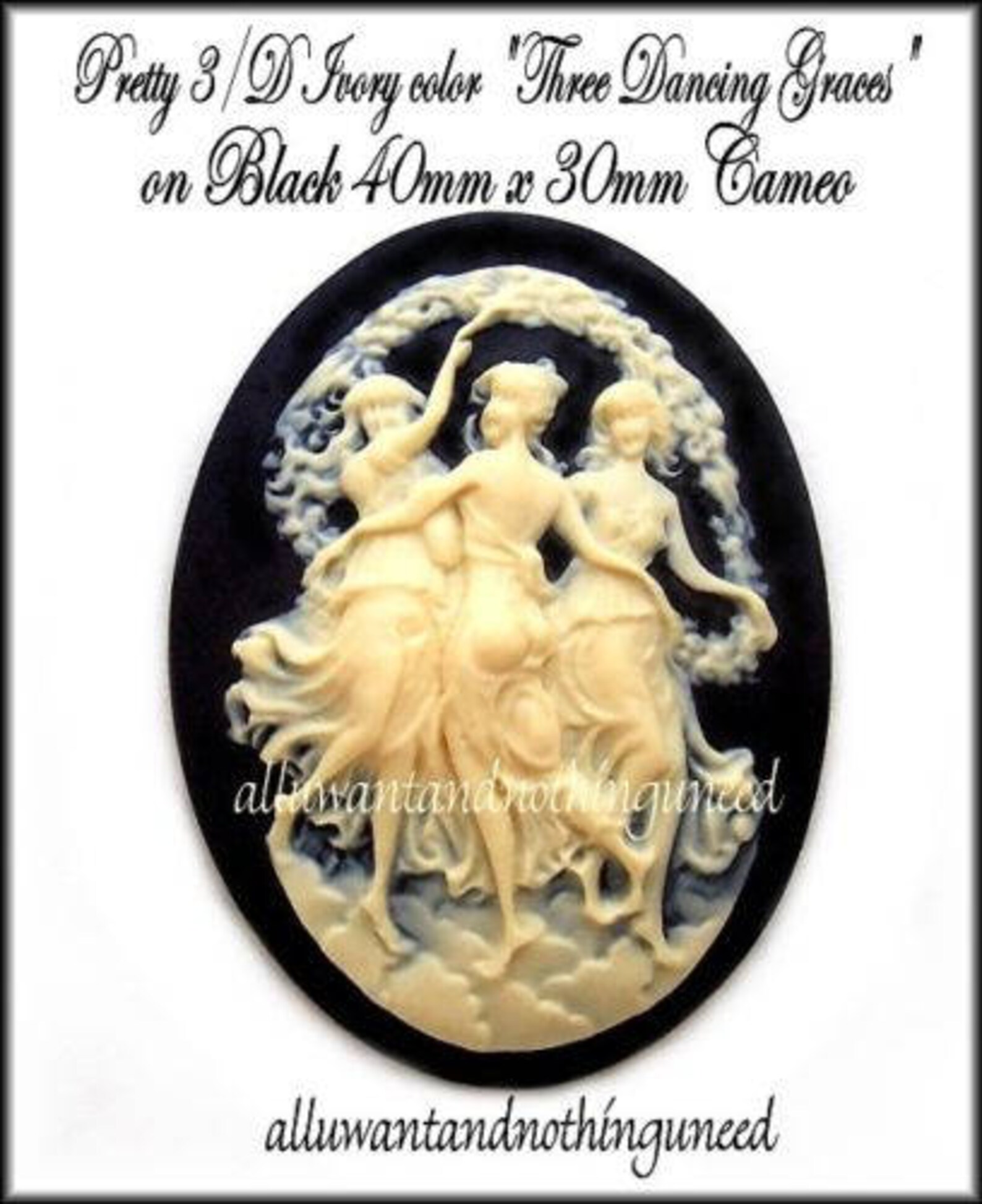 12 Assorted Styles Ivory Color on Black 40mm X 30mm Resin CAMEOS LOT B ...