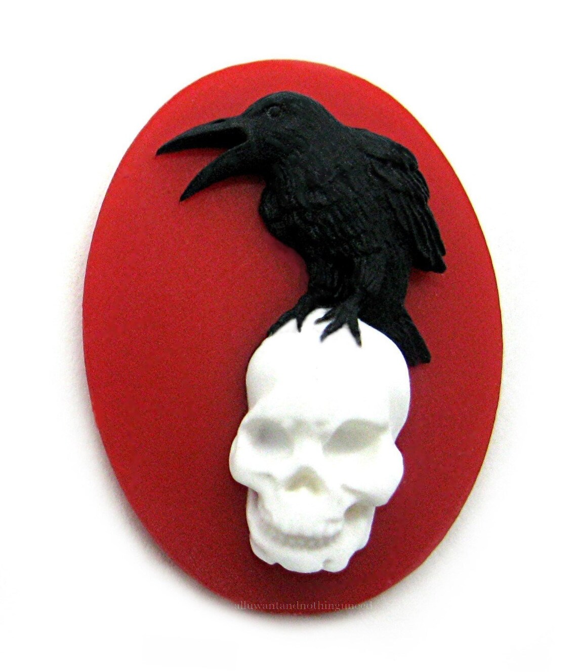 6 Goth Black on Blood Red Crow Raven on Human Skull Blackbird - Etsy