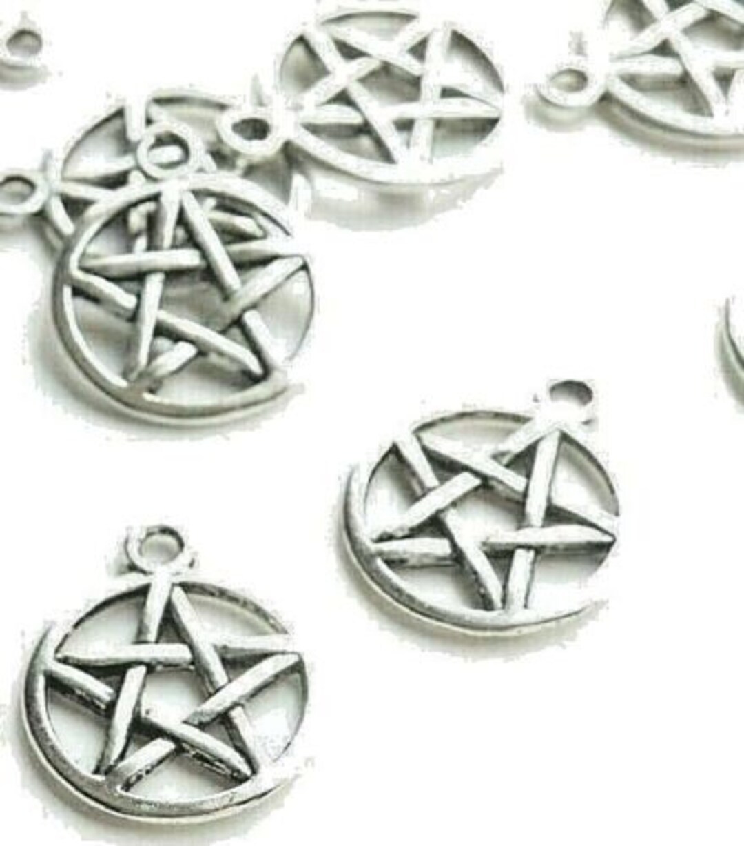 6 Antiqued Silvertone Gothic Emo PENTAGRAM Star Pendant Pendants Wiccan ...