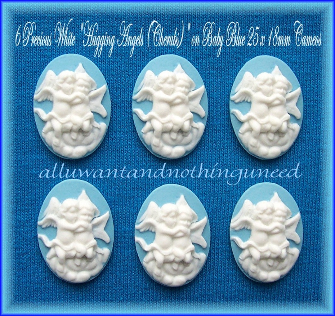 6 Christian Religious 2 Hugging GUARDIAN ANGELS Cameos 25mm X 18mm ...