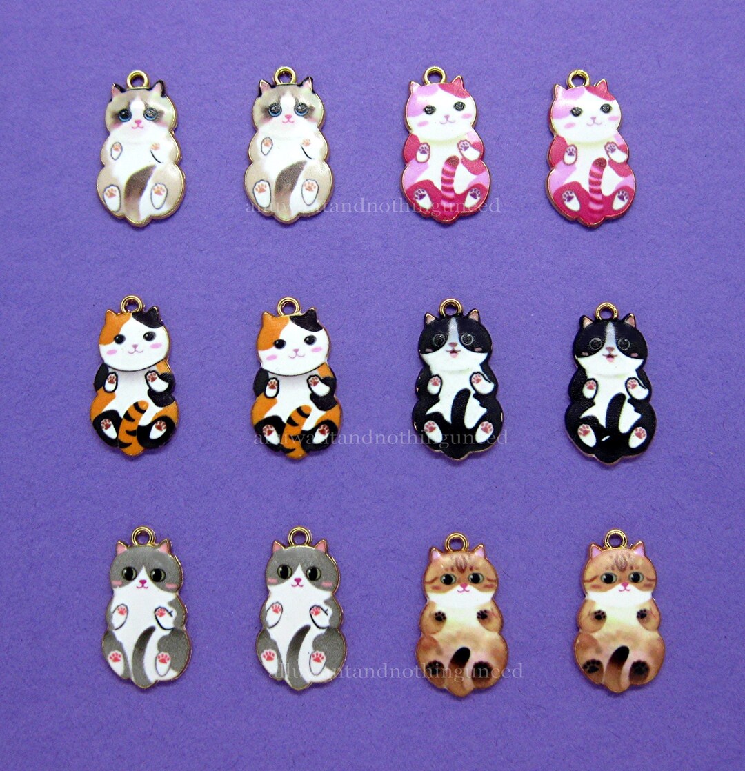 12 (6 Different Pairs) Cat Kitten Kitty Cat Pet Enamel Ant Goldtone ...