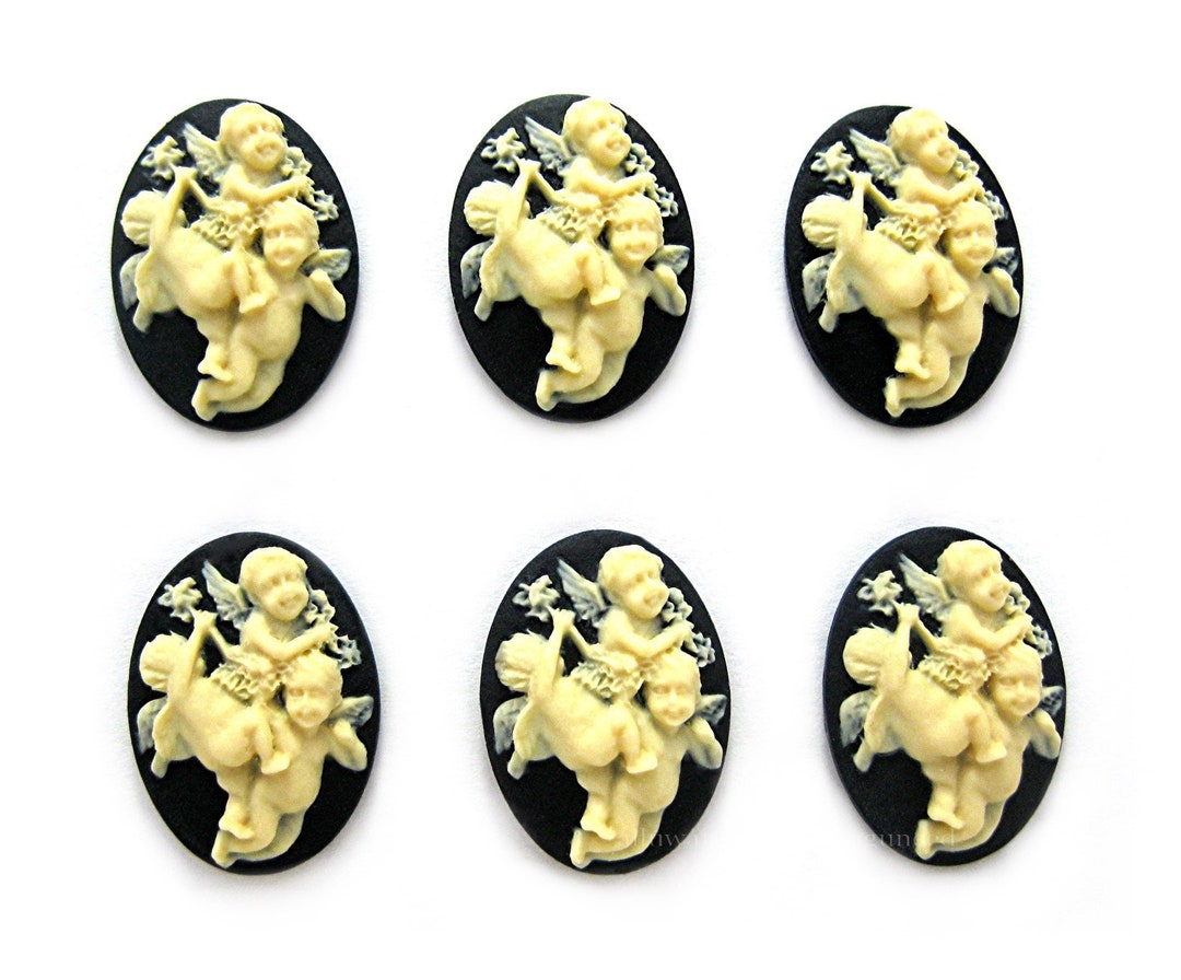 6 Christian Religious Ivory on Black Color 3 Guardian Angels or Cherubs ...
