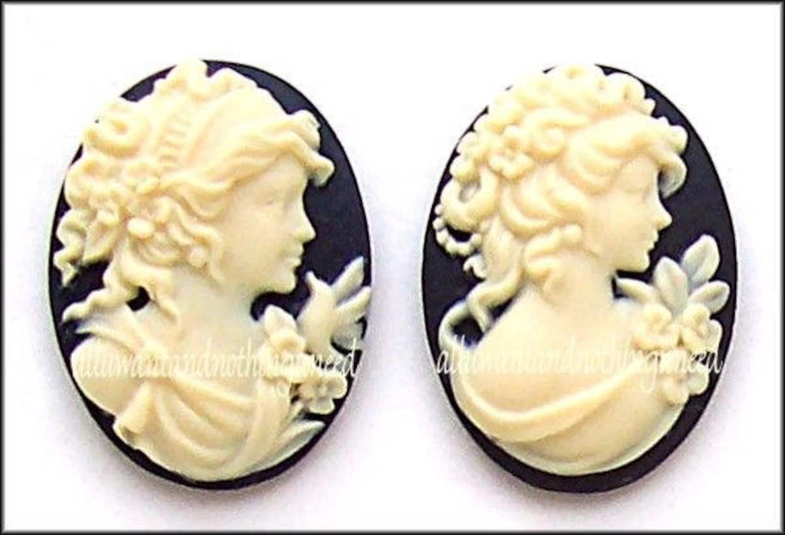 12 Assorted Styles Ivory Color on Black 25mm X 18mm Resin LADY - Etsy