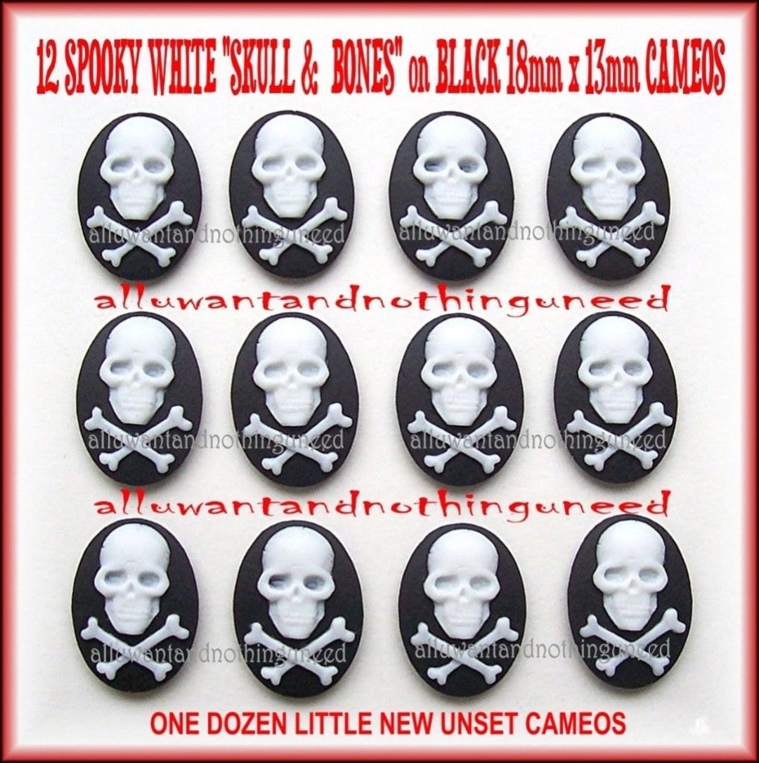 12 Goth Punk Halloween Pirate SKULL & Bones 6 Pairs 18mm X 13mm White ...