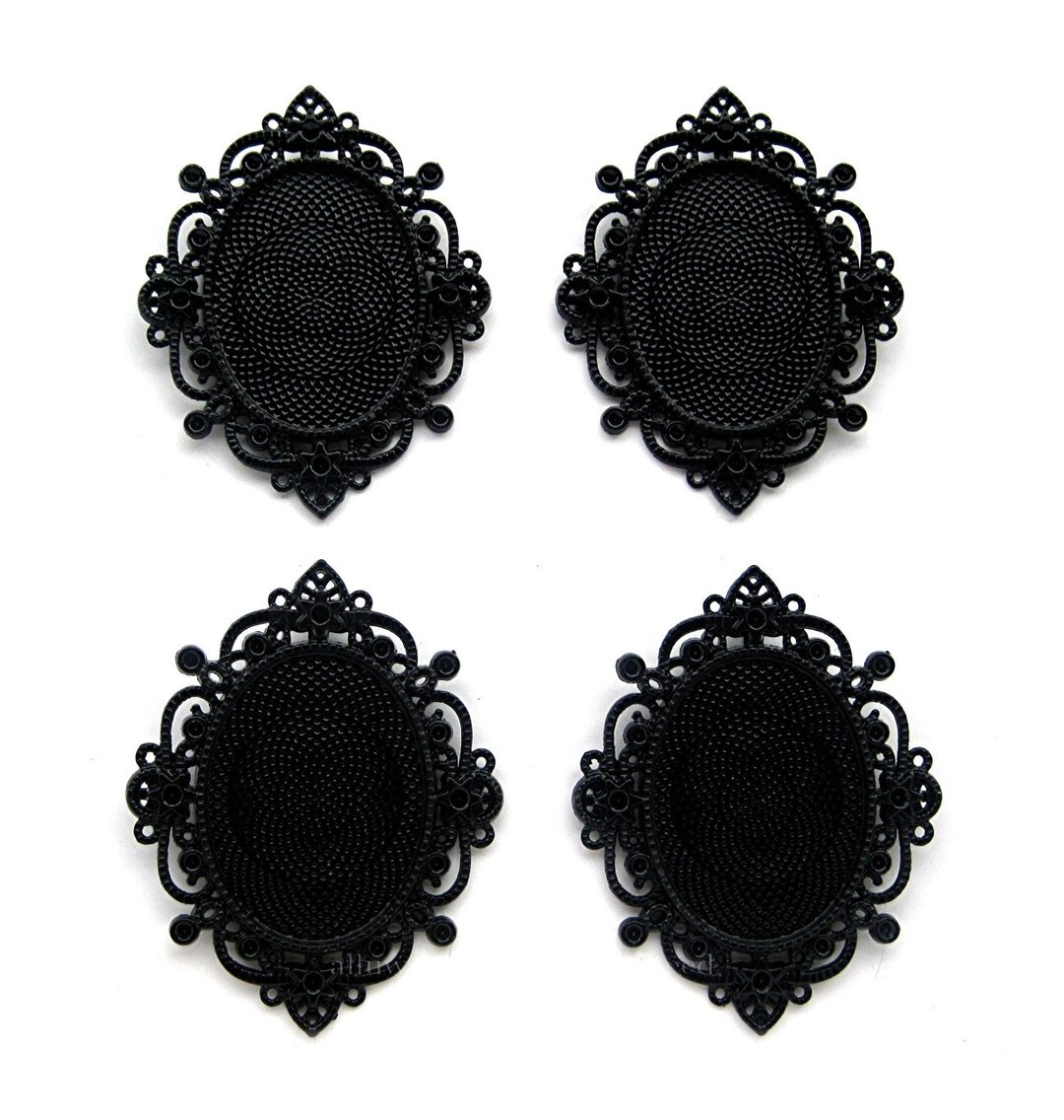 4 Gothic BLACK Metallic IMPERIAL PENDANTS 40mm X 30mm Cameo Frames ...