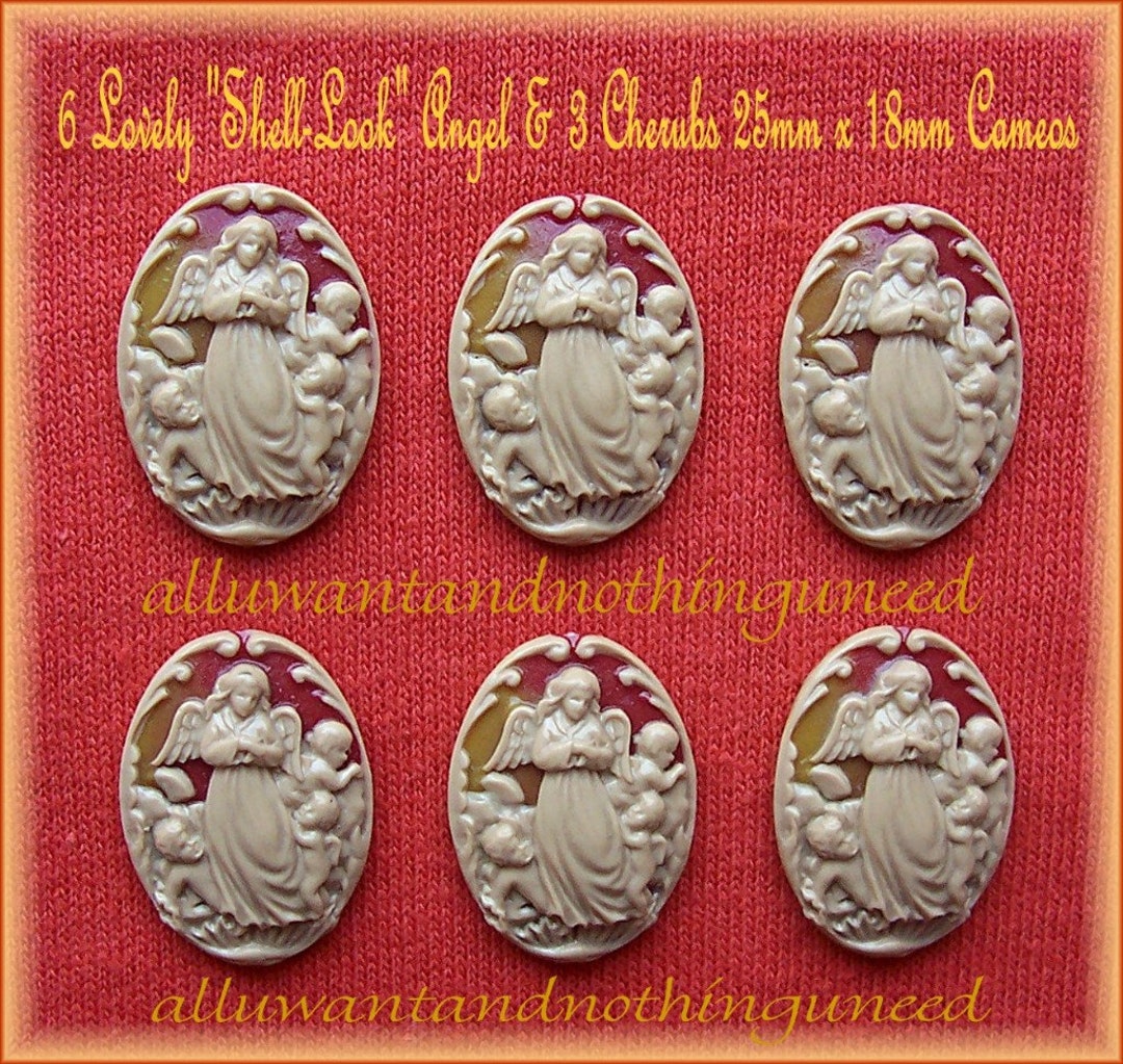 6 Christian Religious ROCOCO GUARDIAN ANGEL and 4 Cherubs Cameos 25mm X ...