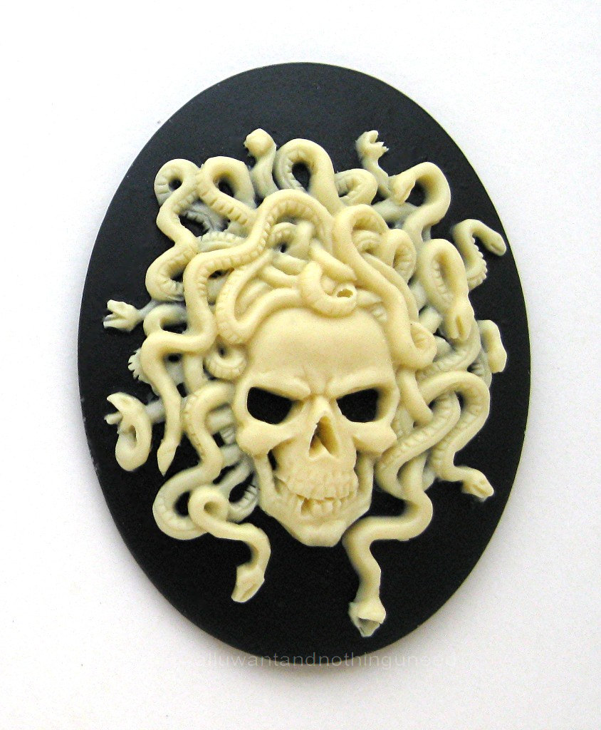 2 Goth Punk Emo Gorgon MEDUSA SKULL With SNAKES Serpents Halloween 40mm ...