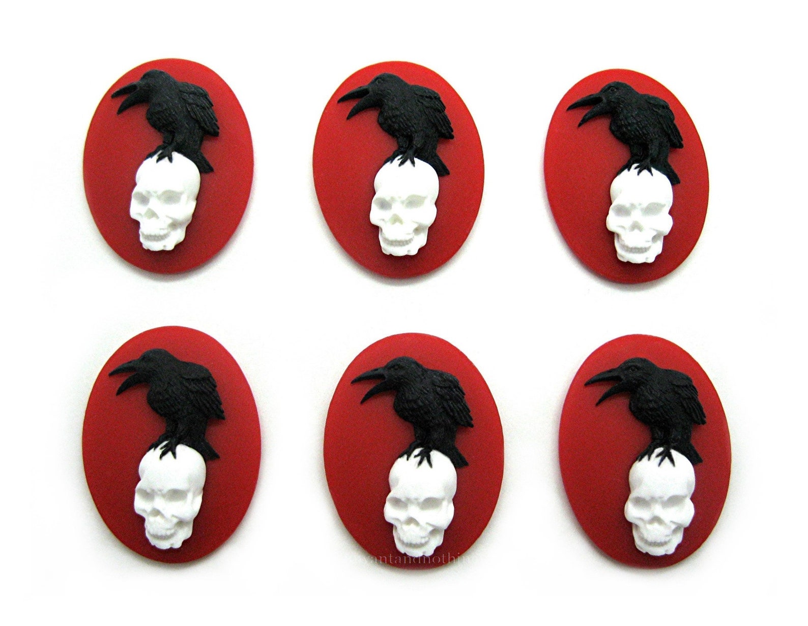 6 Goth Black on Blood Red Crow Raven on Human Skull Blackbird - Etsy