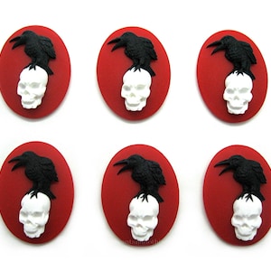 6 Goth Black on Blood Red Crow Raven on Human Skull Blackbird Black ...
