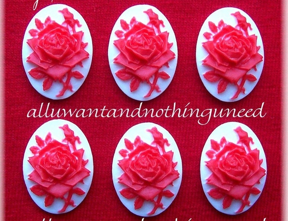 6 Roses Floral Rose Flower Bright Red on White 18mm x 13mm | Etsy