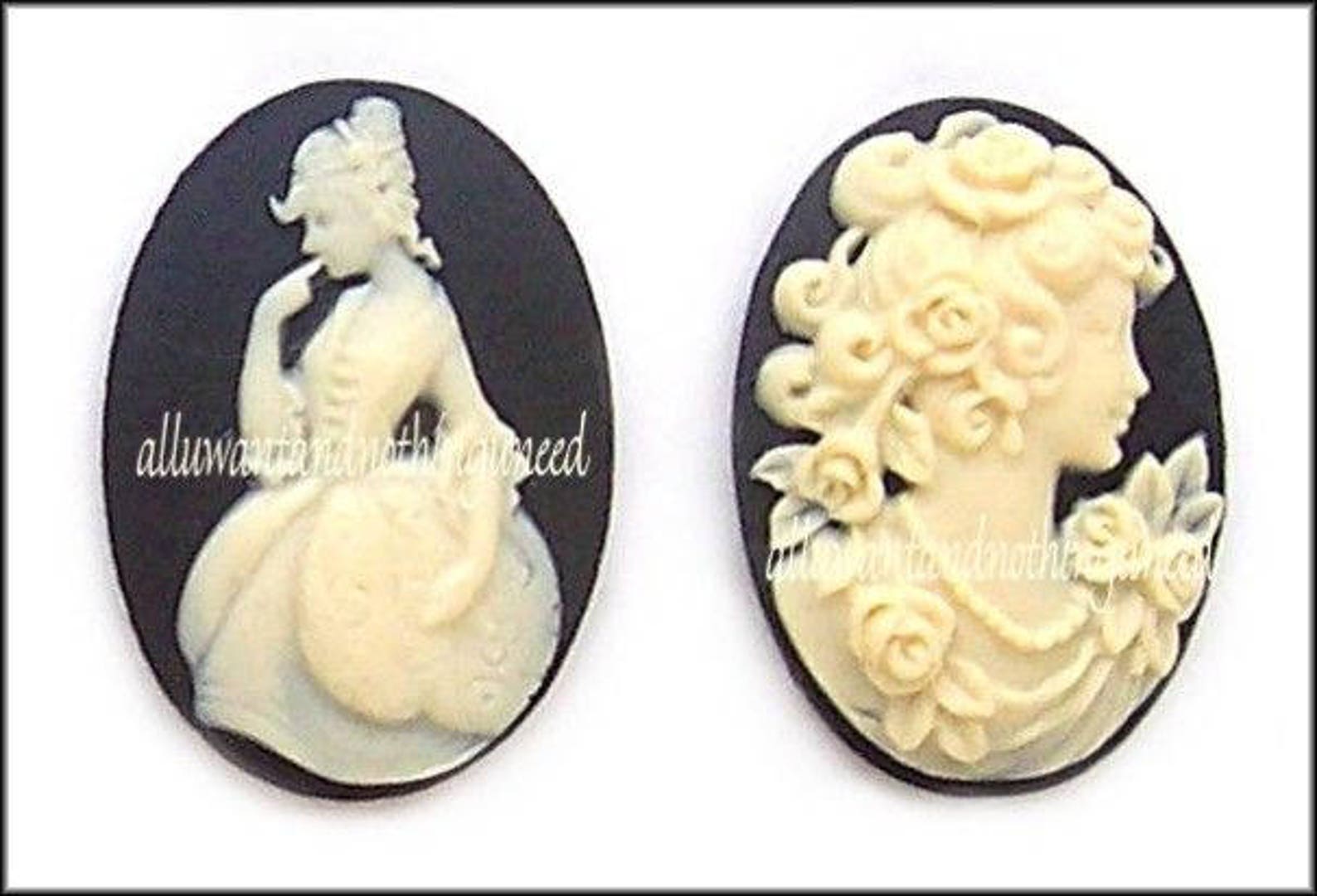 12 Assorted Styles Ivory Color on Black 25mm X 18mm Resin LADY ...