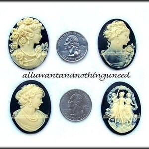 12 Ivory Color on Black Background Assorted LADY GODDESS Cameo LOT C ...