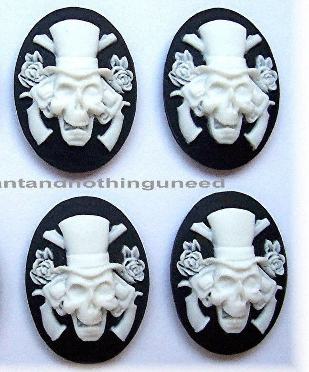 4 Goth Punk Halloween Pirate SKULL W/ Guns and Roses White on Black ...
