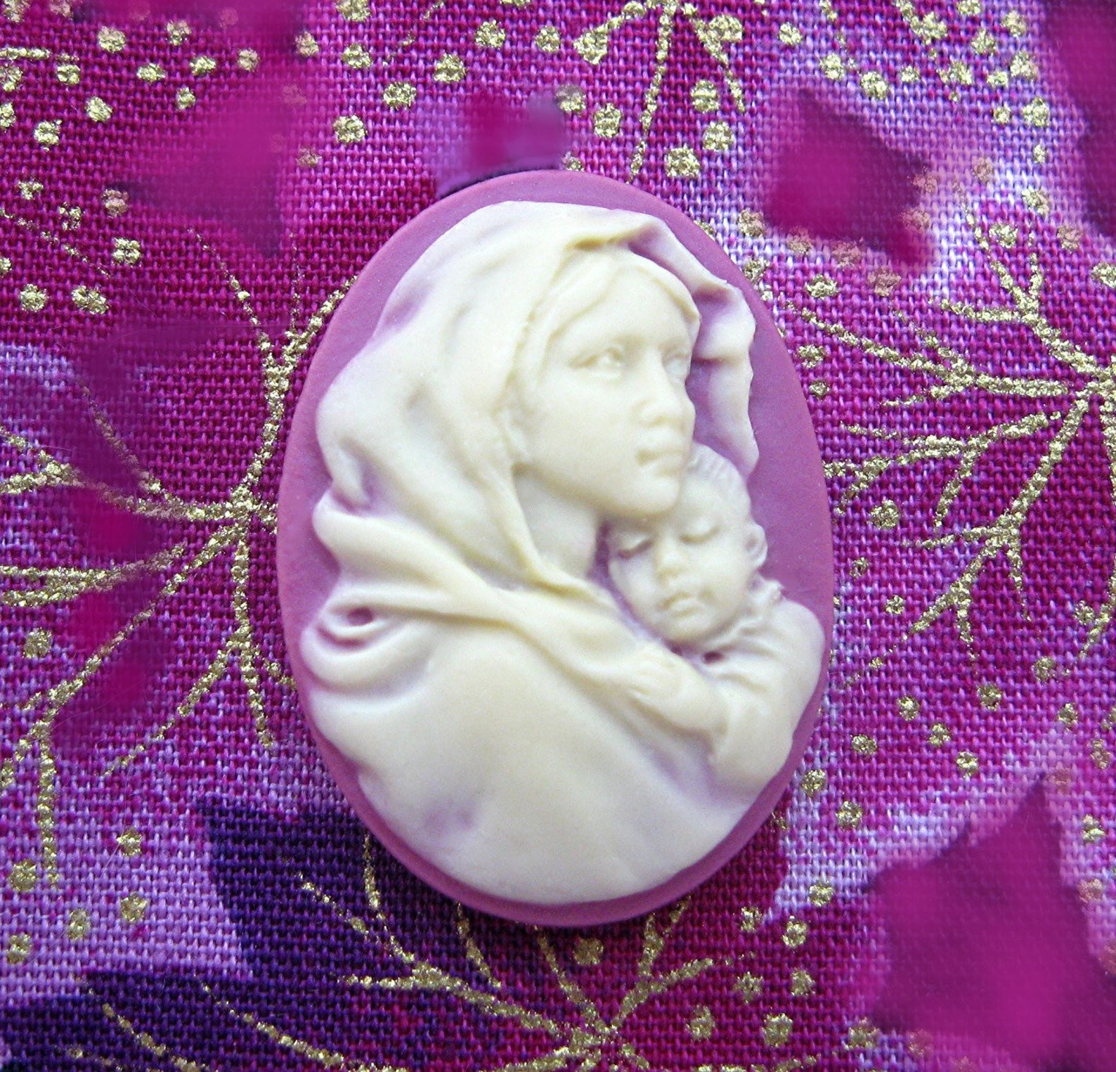 6 Christian Religious Ivory Color on Raspberry Sherbet Color 25mm X ...