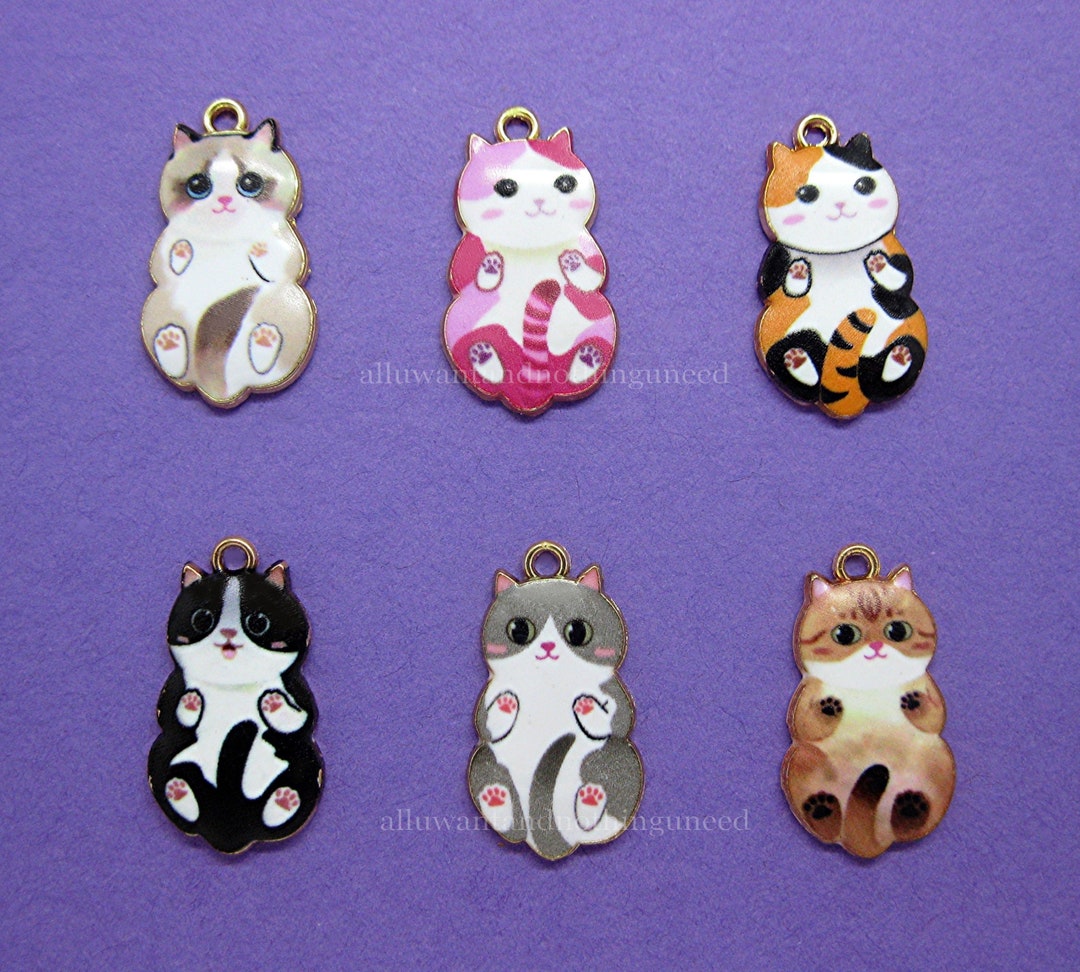 6 Pcs - (1 of Each Style) Cat Kitten Kitty Cat Pet Enamel Goldtone ...