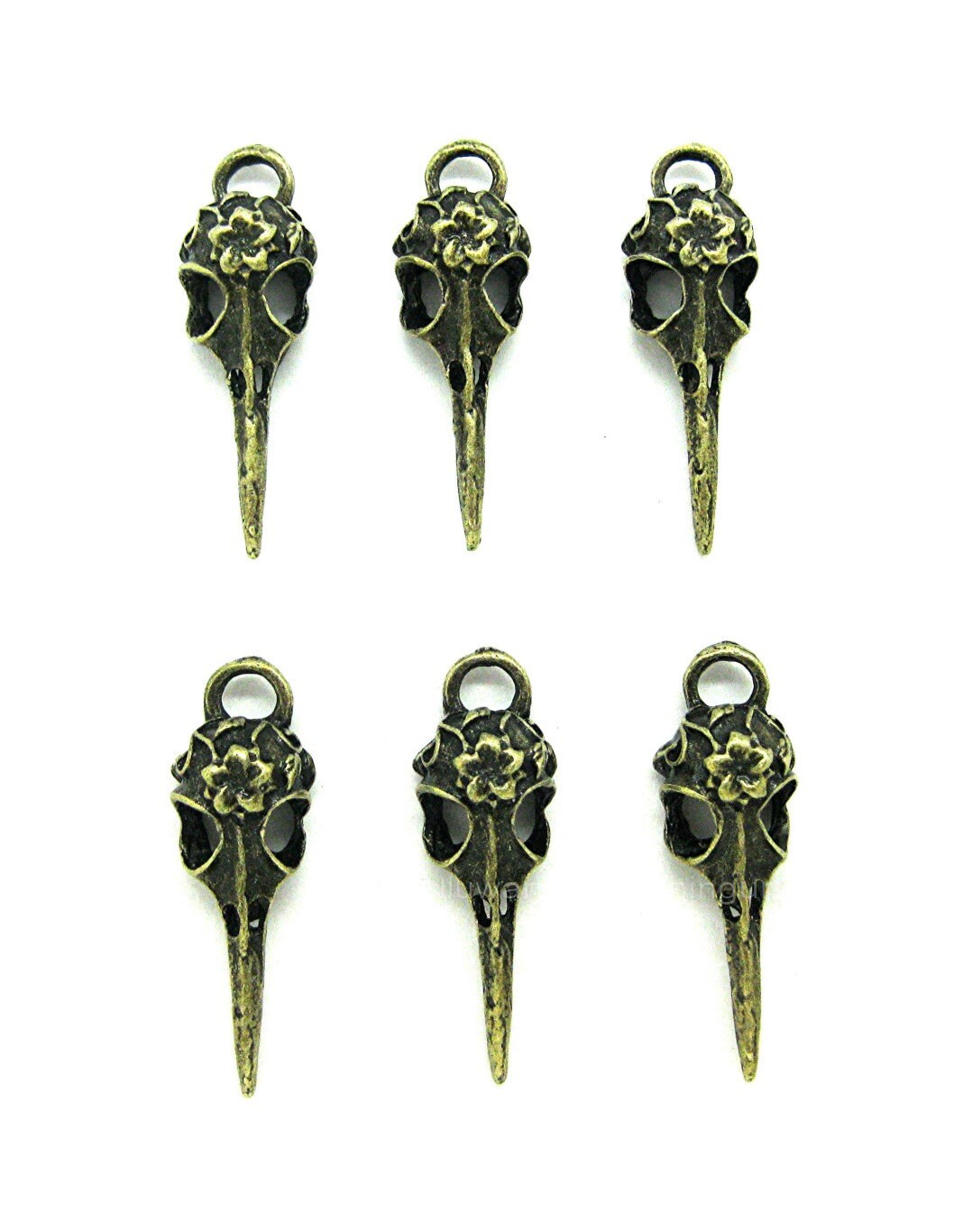 6 Antiqued Bronze Tone Goth Emo RAVEN Blackbird CROW SKULL | Etsy